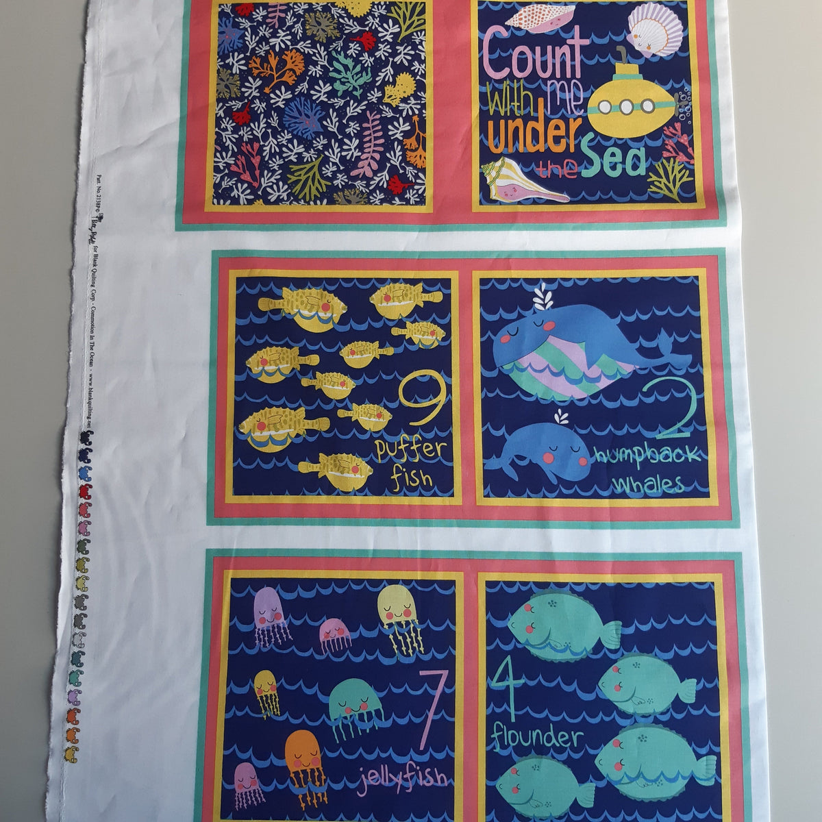 Panel patchwork stof, panel med 12 felter af havdyr – skerping